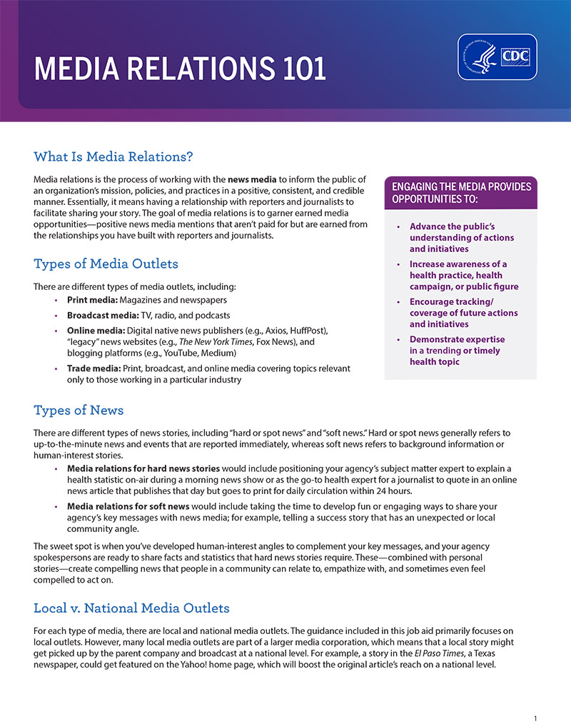 Job Aid: Media Relations 101 | Overdose Resource Exchange (ORE) | CDC
